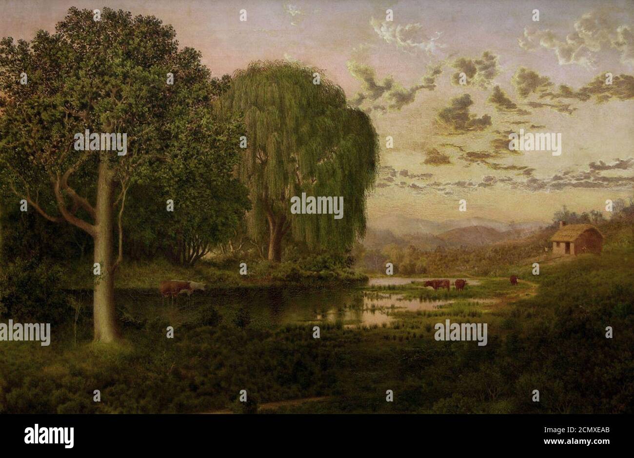 John Symons - A Settler's Homestead - Sunset Stock Photo - Alamy