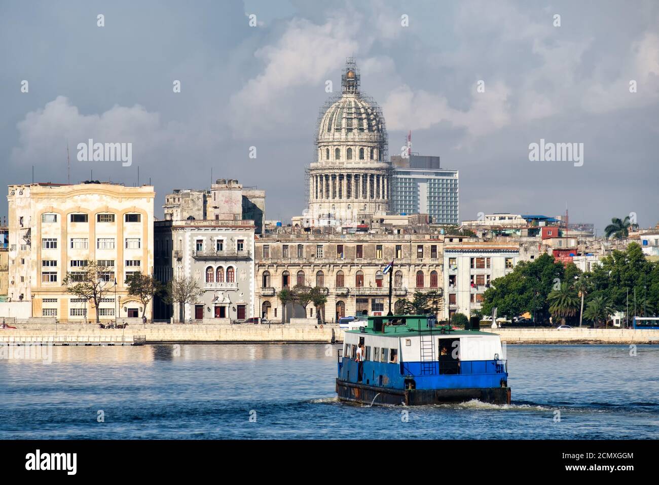 Old Havana seaside buildings with a view of the Capitol and an old ...