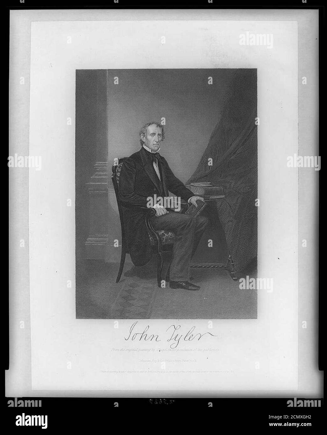 John Tyler, full-length portrait, seated at table, facing right Stock ...
