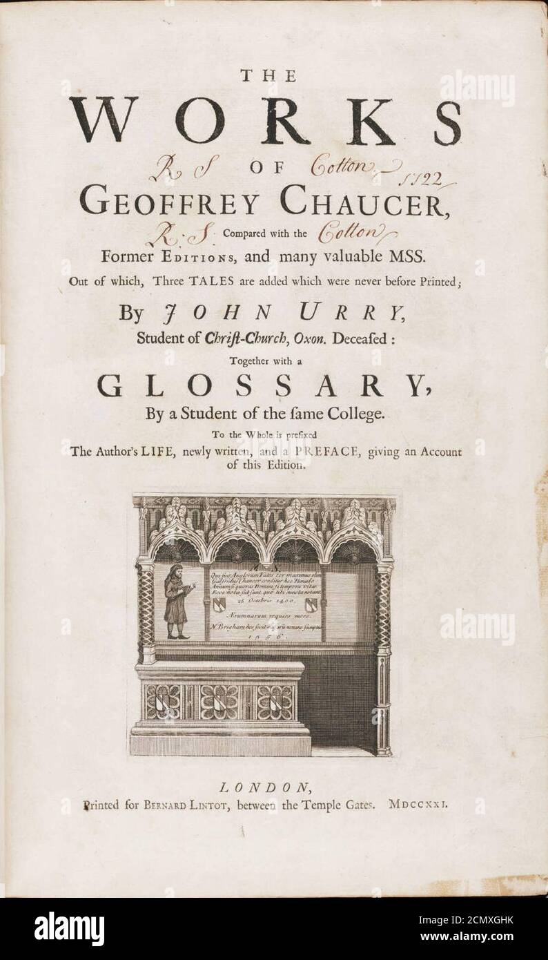 John Urry edition of Chaucer title page Stock Photo - Alamy