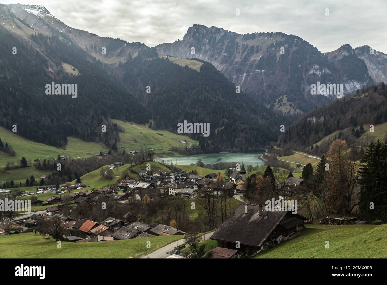 Small village in swiss valley hi-res stock photography and images - Alamy