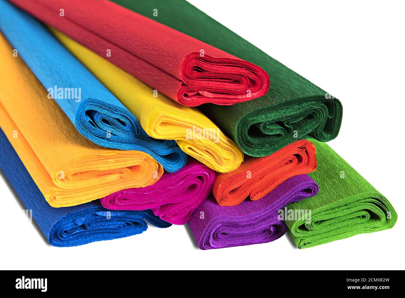 rolls of colored corrugated paper closeup isolated on white background ...