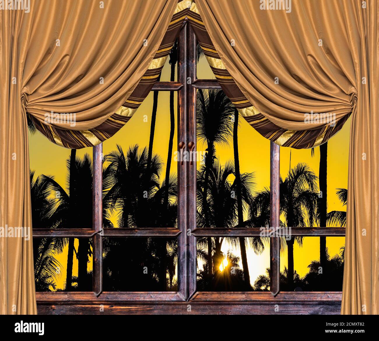 view from the open window of the caribbean sunset Stock Photo - Alamy