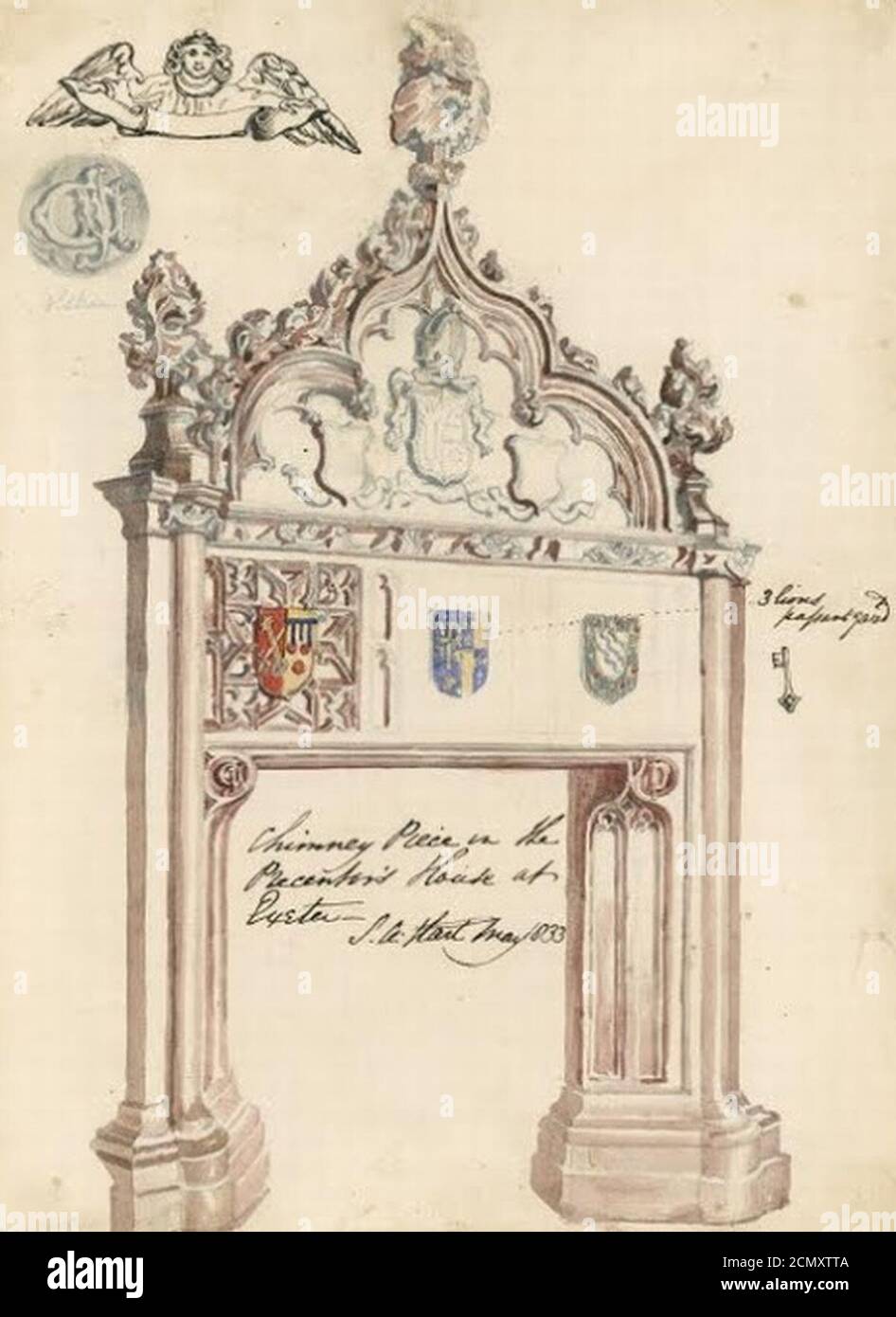 JohnCoombeFireplace Precentor'sHouse ExeterCathedral 1833Drawing Stock ...