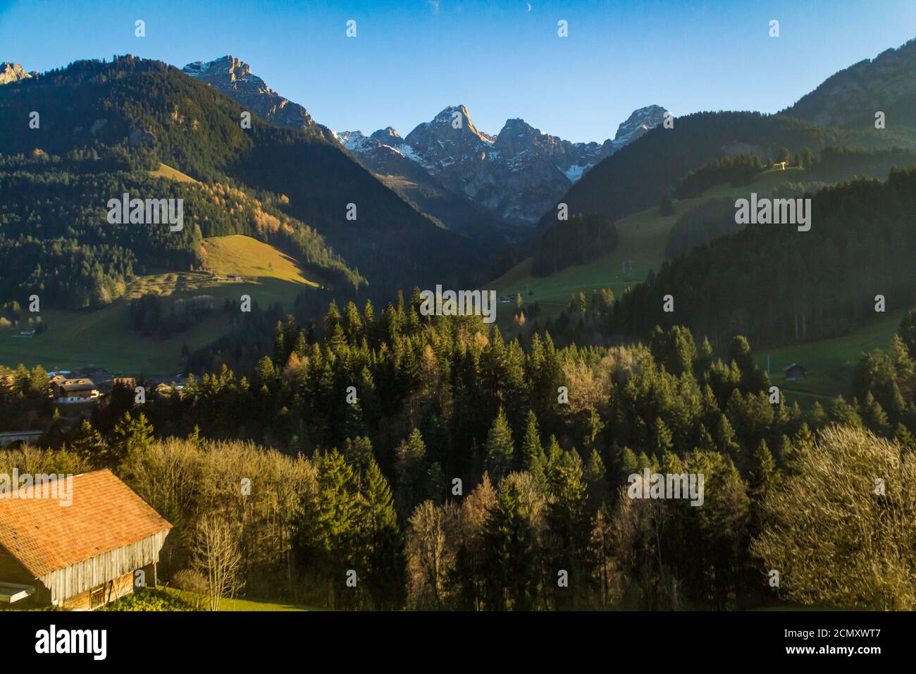 Small village in swiss valley hi-res stock photography and images - Alamy