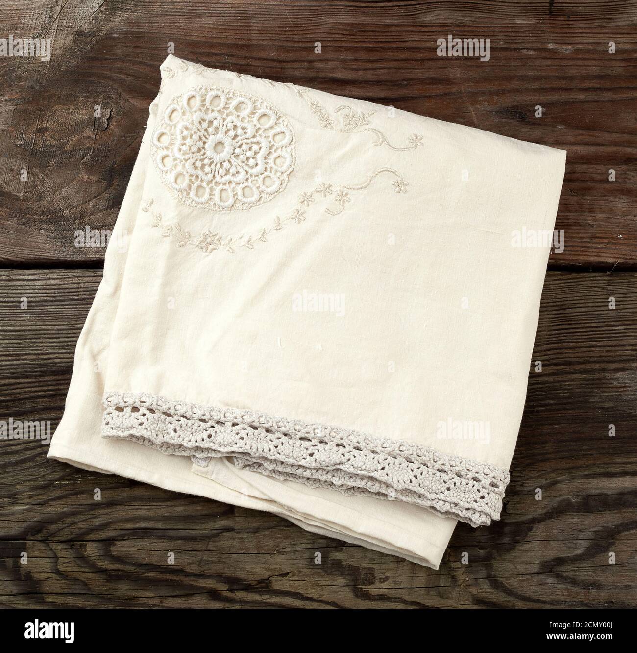 white napkin, kitchen wooden background in vintage style Stock Photo ...