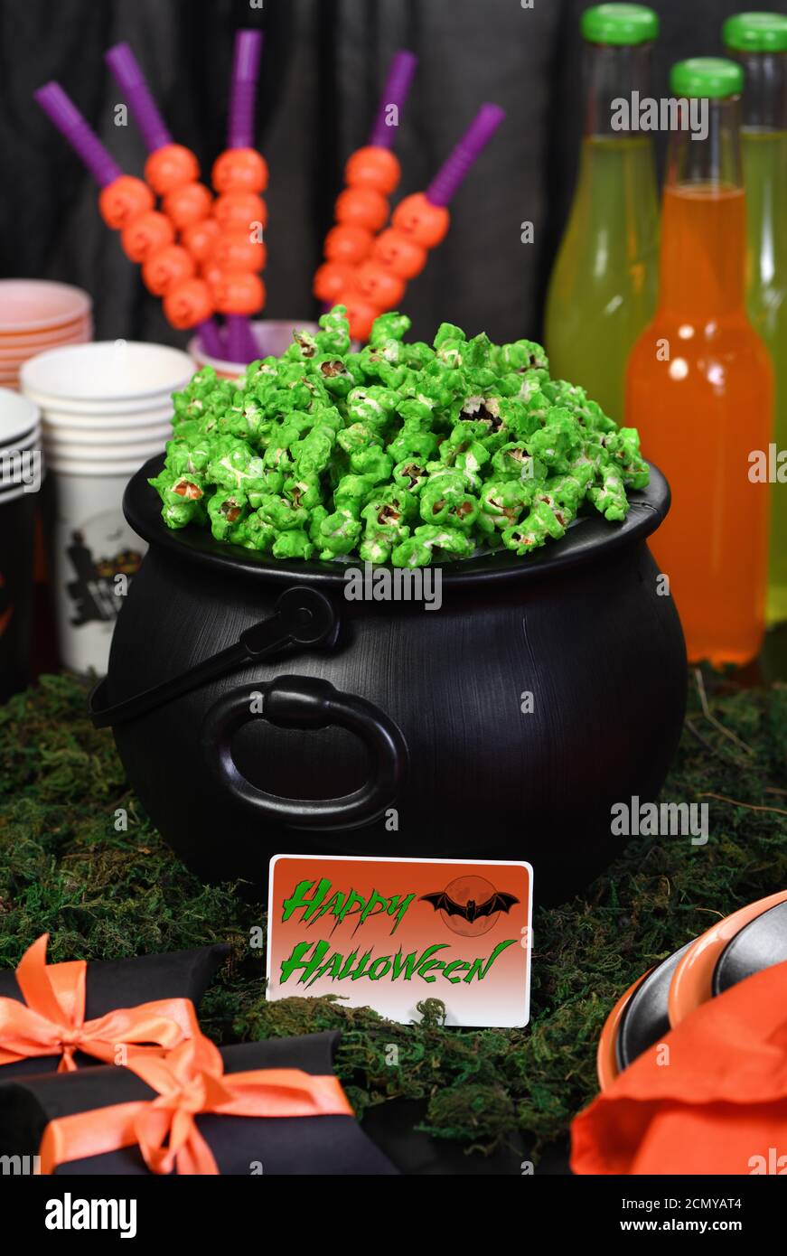 Cauldron green sweet popcorn for ghouls and zombies. Halloween treat ...