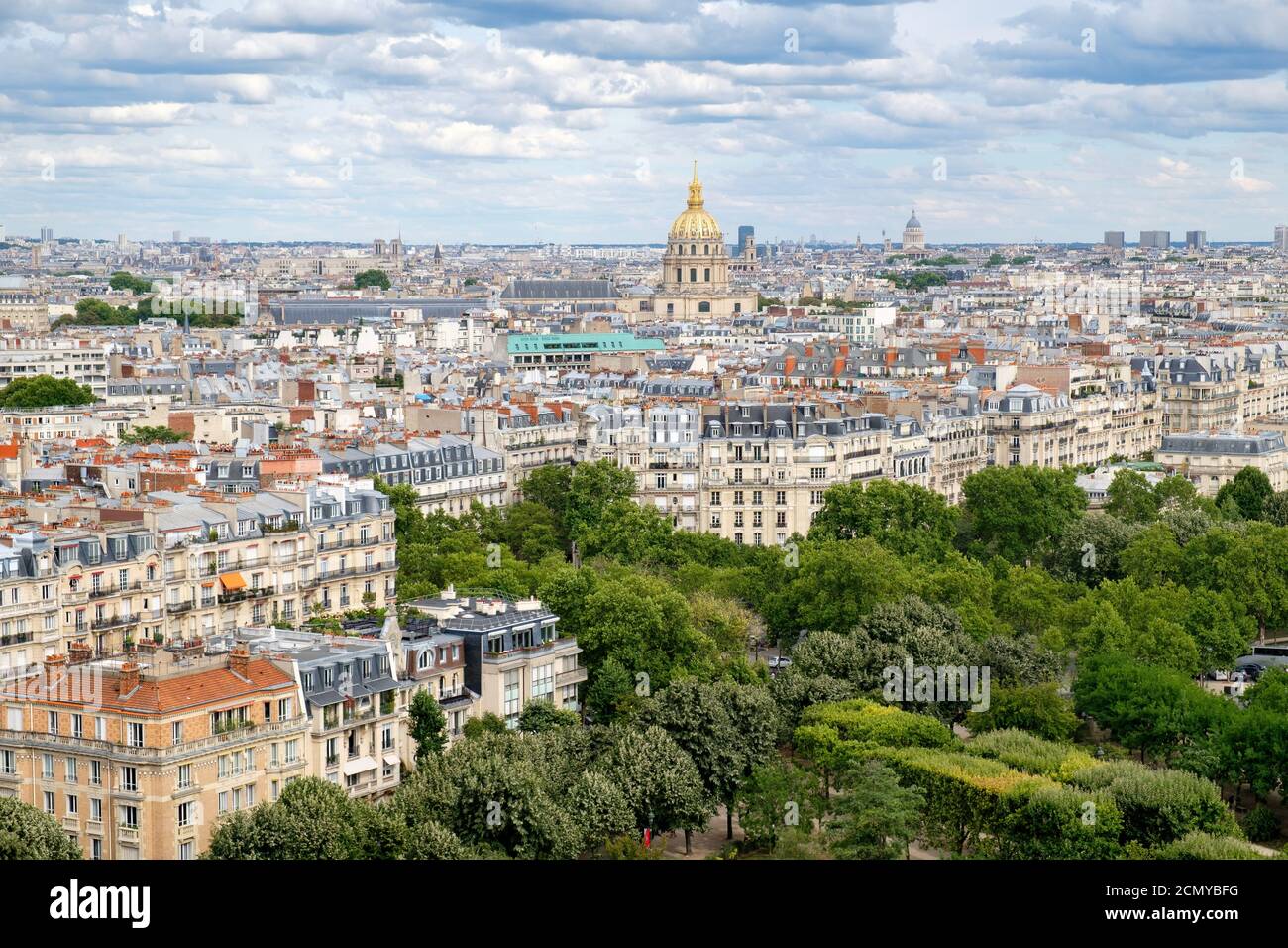 Aerial view of central Paris including Les Invalides and typical ...
