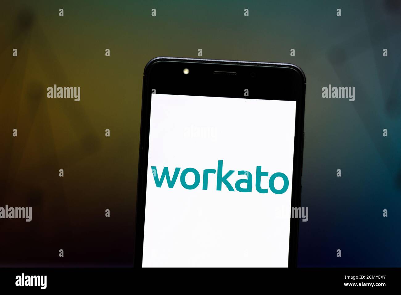 In this photo illustration of the Workato logo seen displayed on a ...