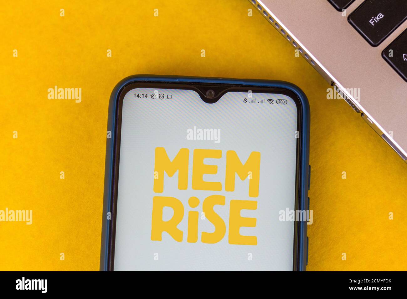 In this photo illustration the Memrise logo seen displayed on a ...