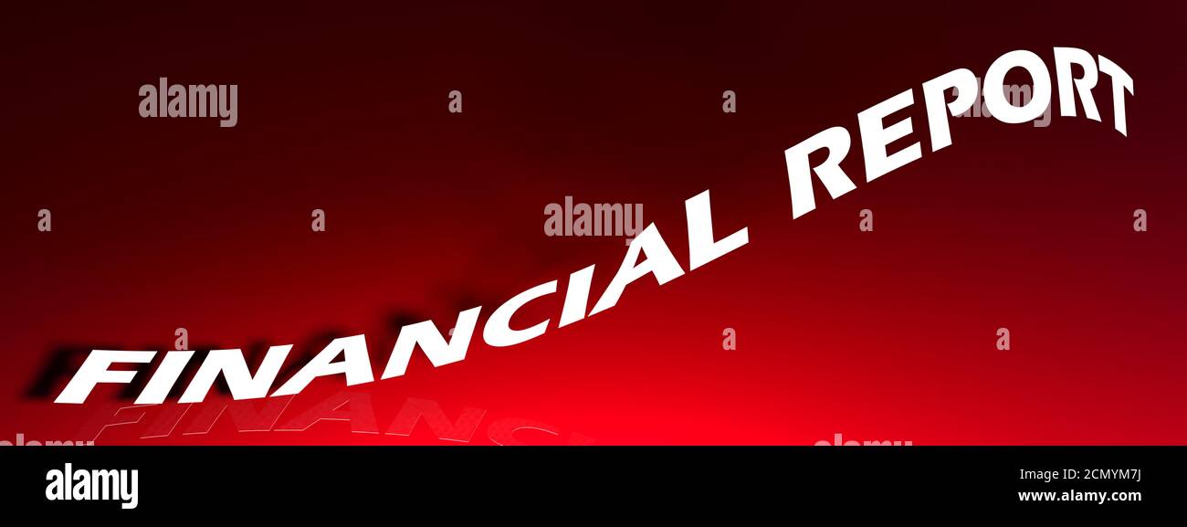 FINANCIAL REPORT white waving banner on red background - 3D rendering ...