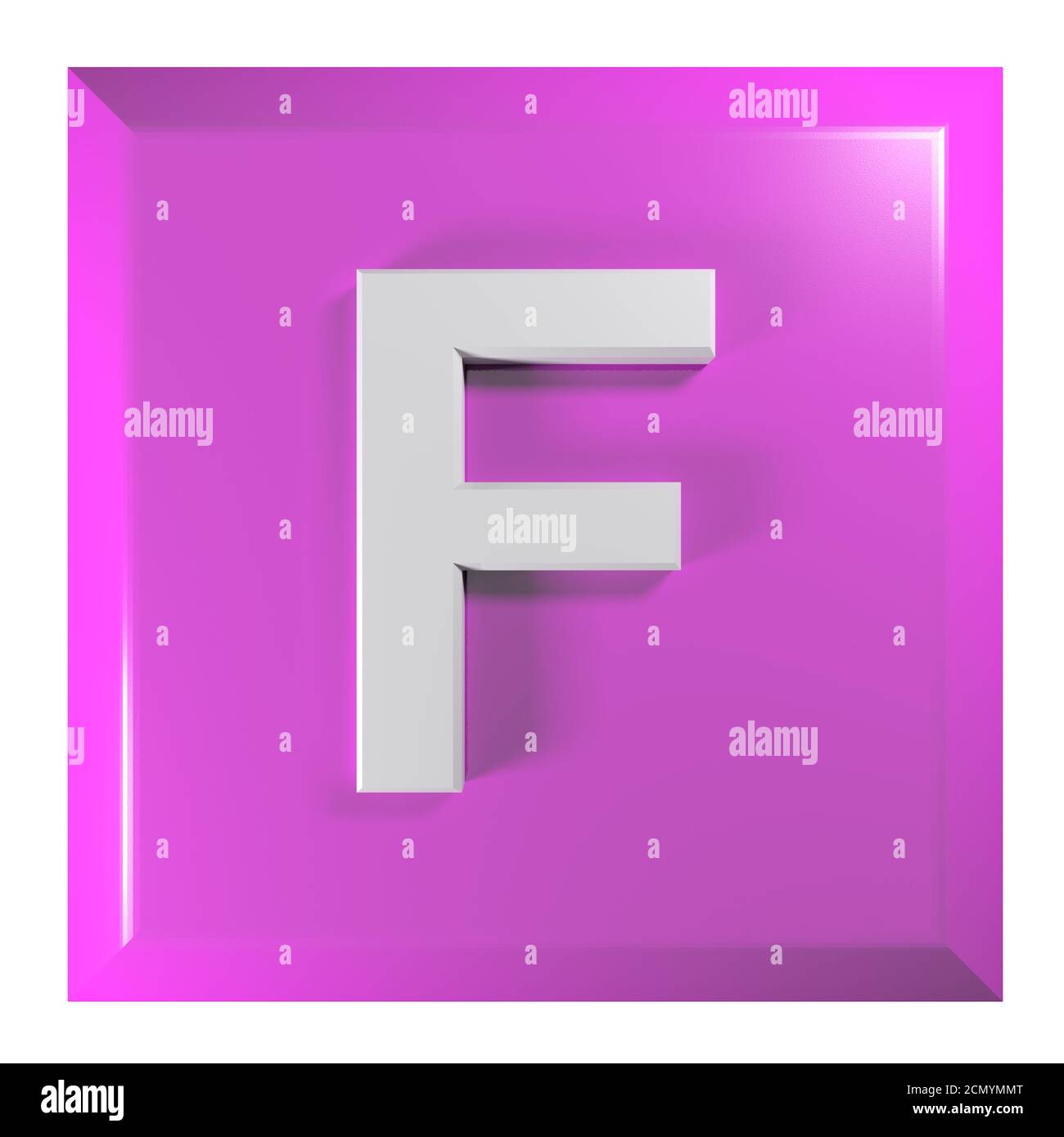 Pink square push button with the alphabetic letter F - 3D rendering ...