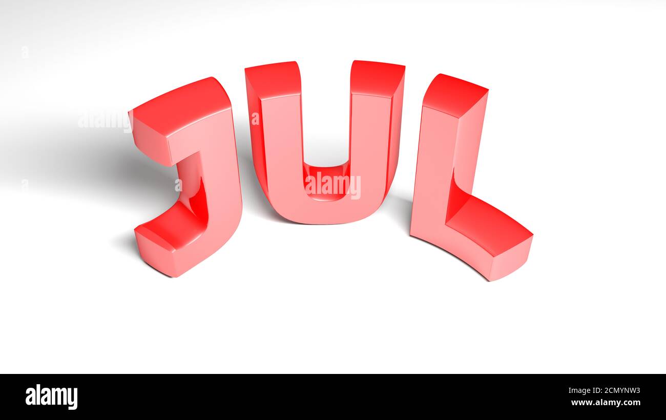 JUL for july, red on white background - 3D rendering illustration Stock ...