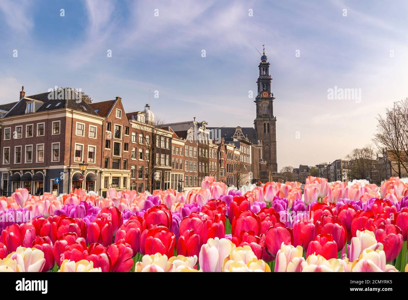 Amsterdam Netherlands, city skyline at canal waterfront and bridge with ...