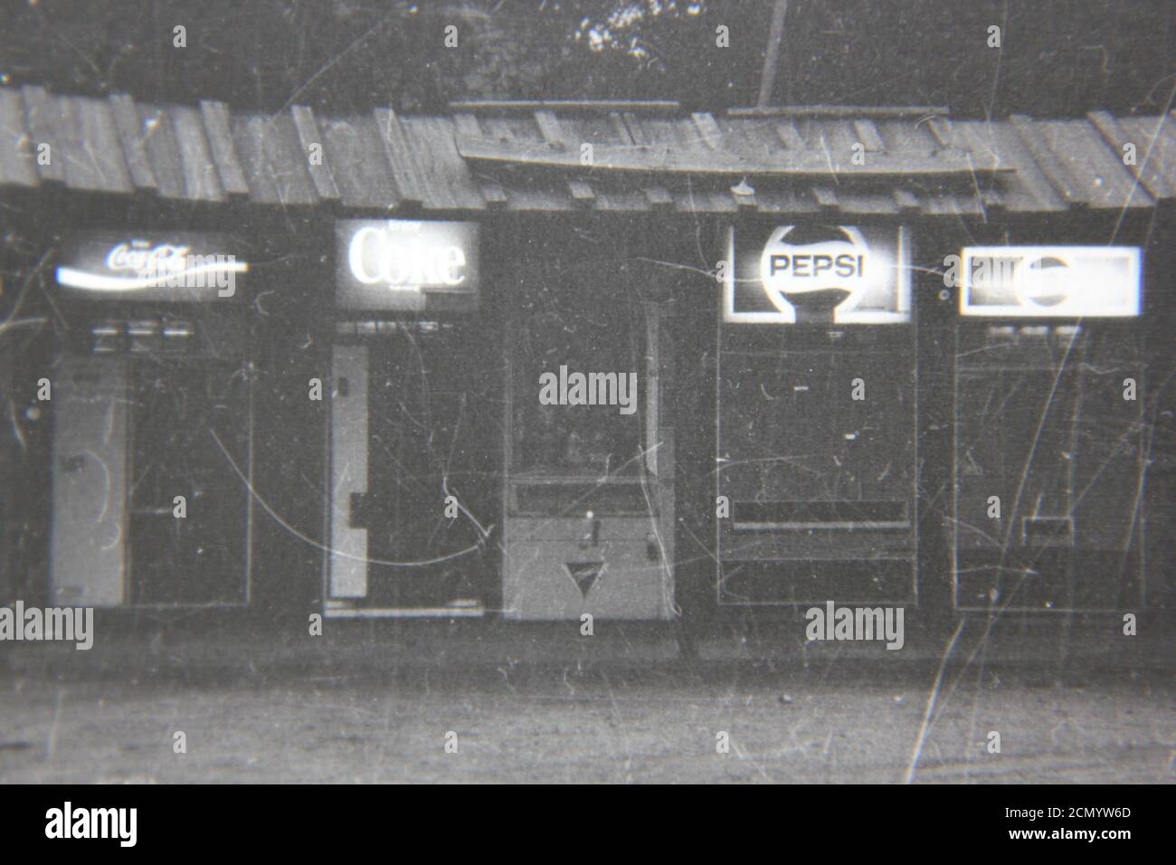 Fine 1970s vintage black and white photography of soda pop vending ...