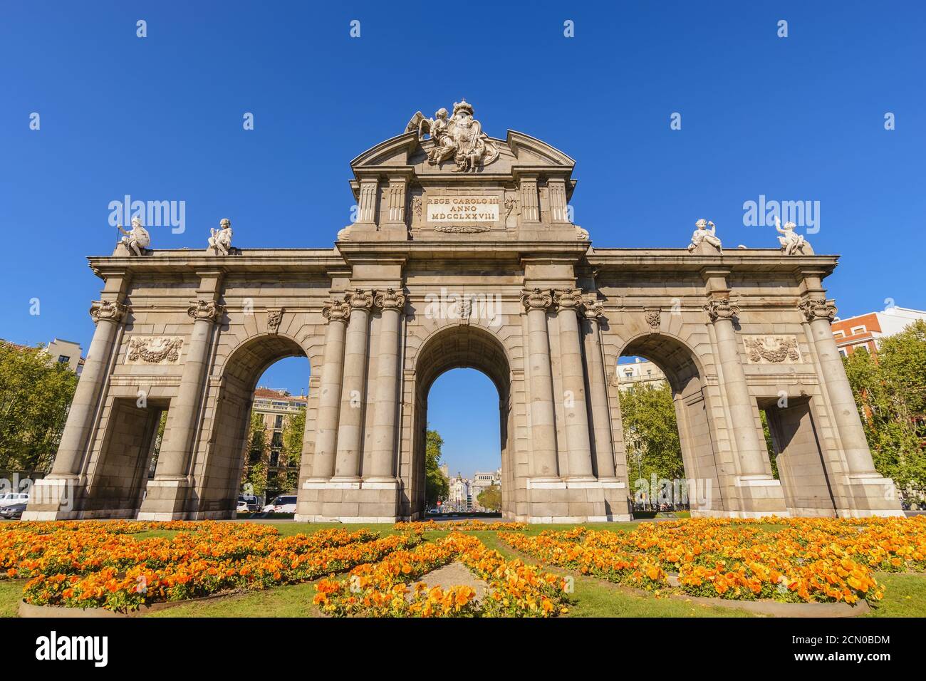 Madrid Spain, city skyline at Puerta de Alcala Stock Photo - Alamy