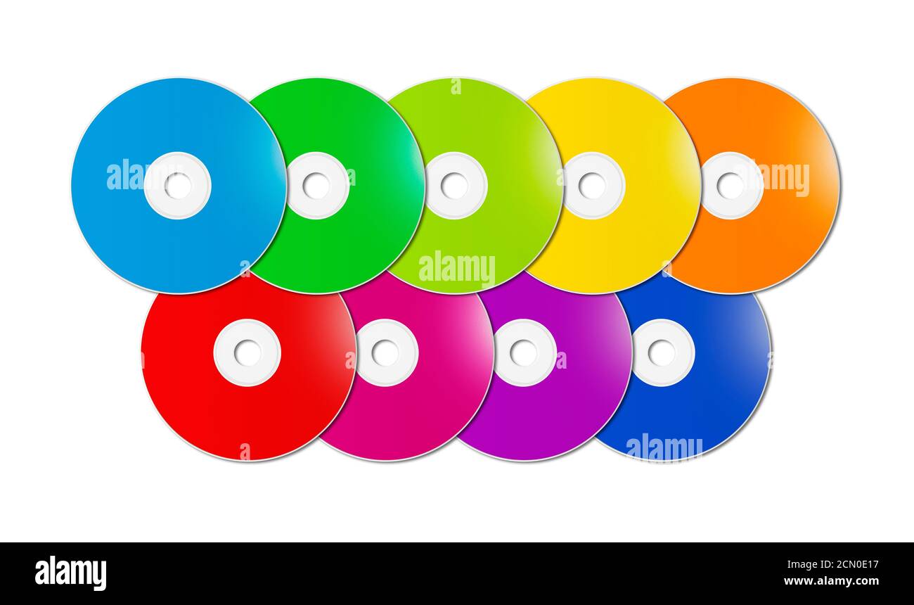 Colorful rainbow CD - DVD range on white background Stock Photo - Alamy