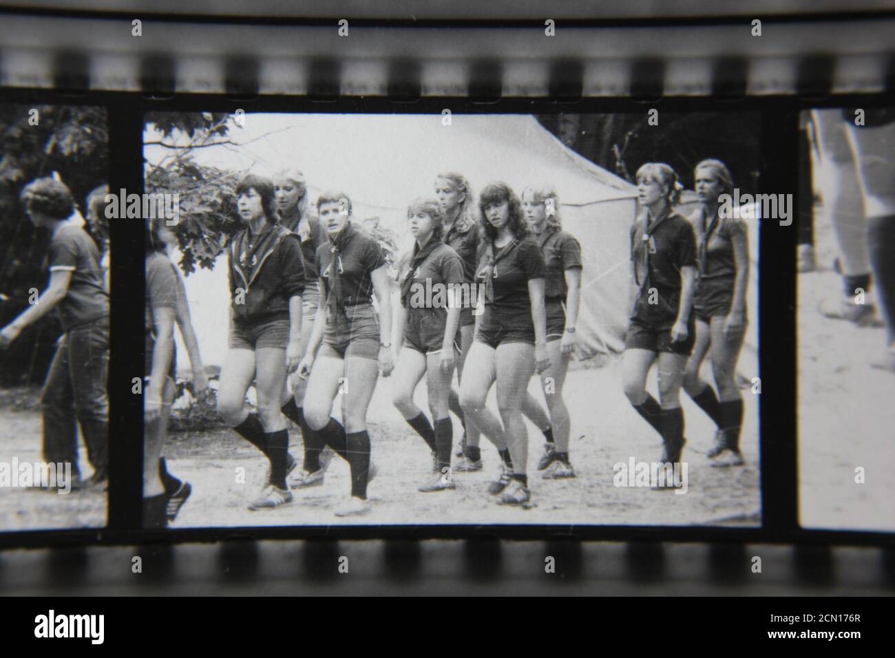Fine 1970s vintage black and white photography of girl scouts camping ...