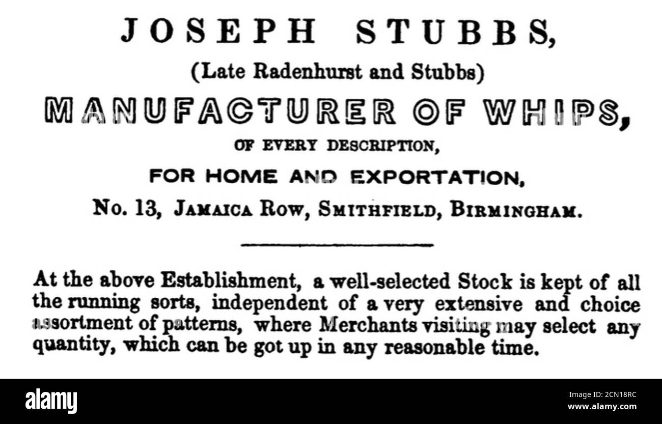 Joseph Stubbs Birmingham Stock Photo - Alamy