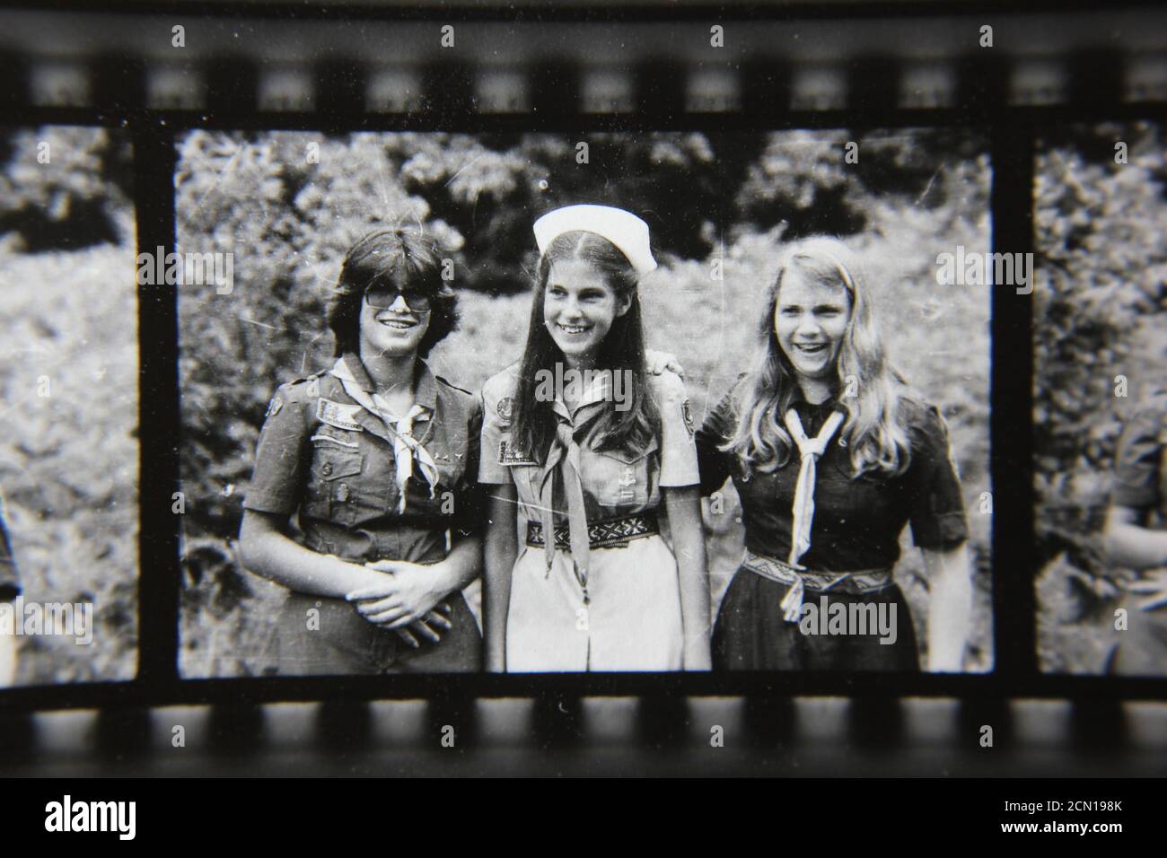 Fine 1970s vintage black and white photography of girl scouts camping ...