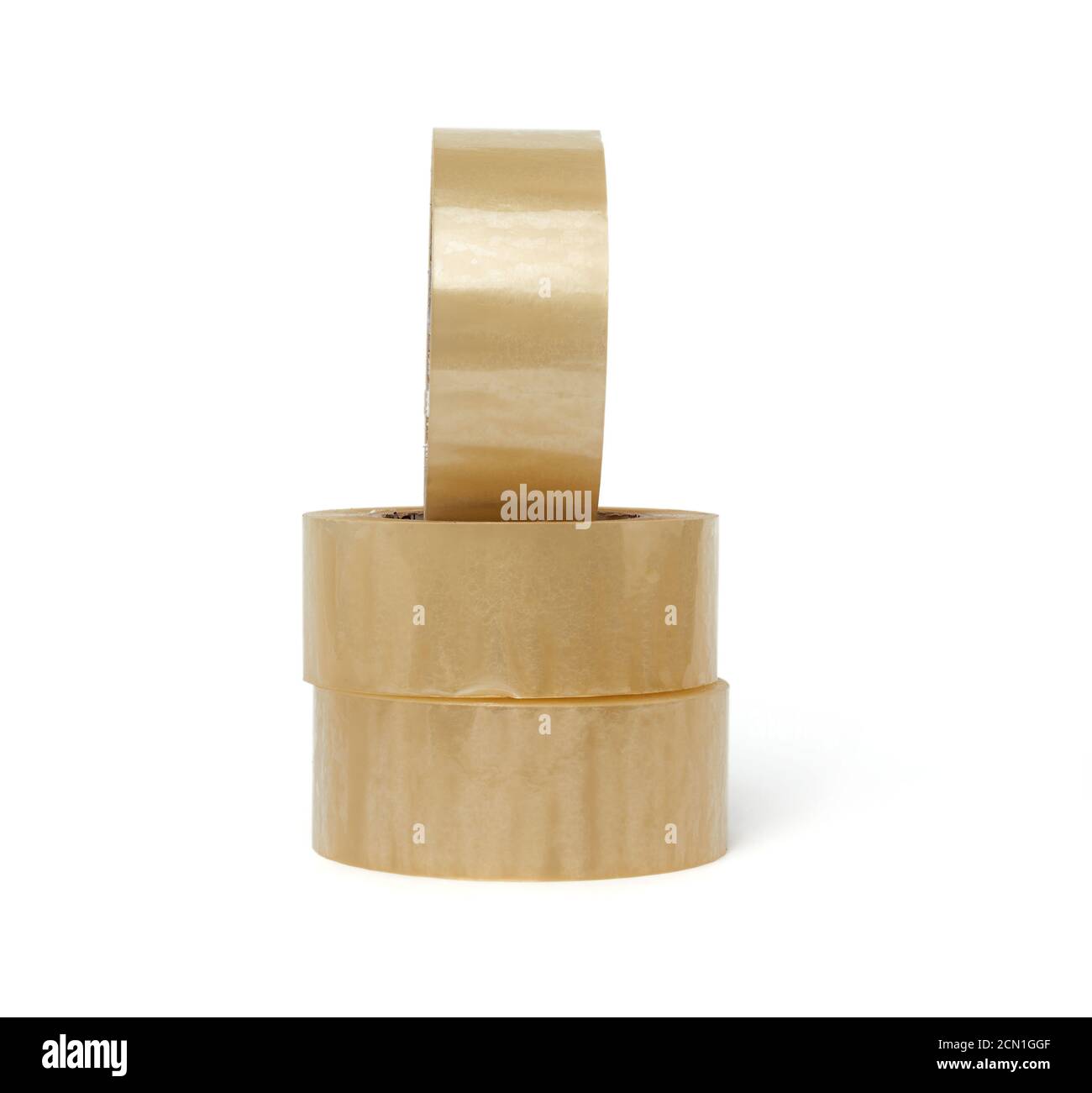 stack of transparent adhesive tape in round winding isolated on a white ...