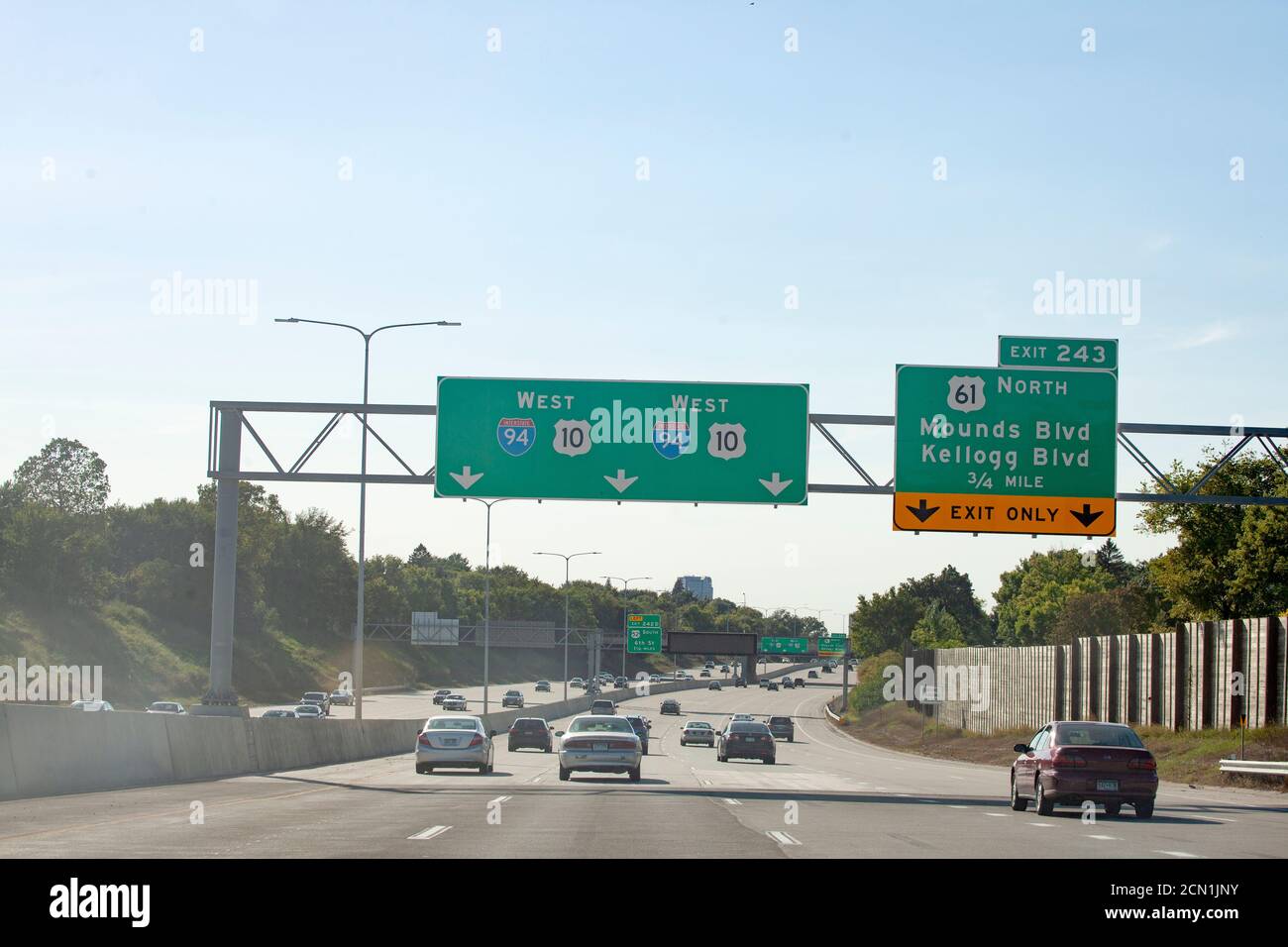 Freeway 94 driving city overhead signs cars directional hi-res stock ...
