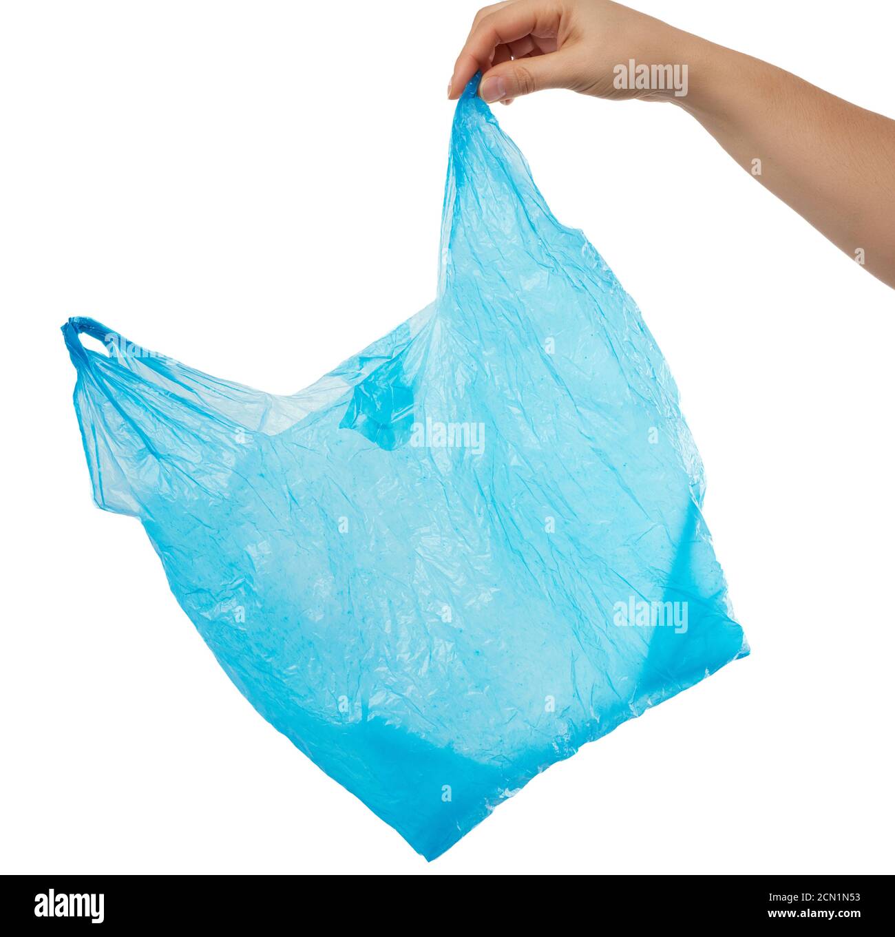 Empty blue plastic bag white background Cut Out Stock Images & Pictures ...