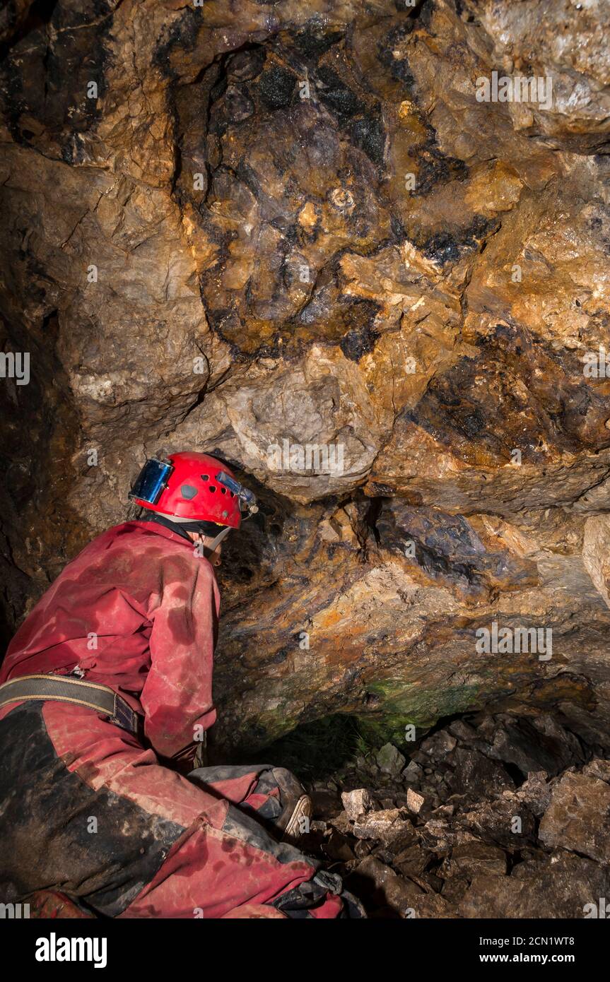 Remaining deposits in an old Blue John mine in Castleton, Derbyshire ...