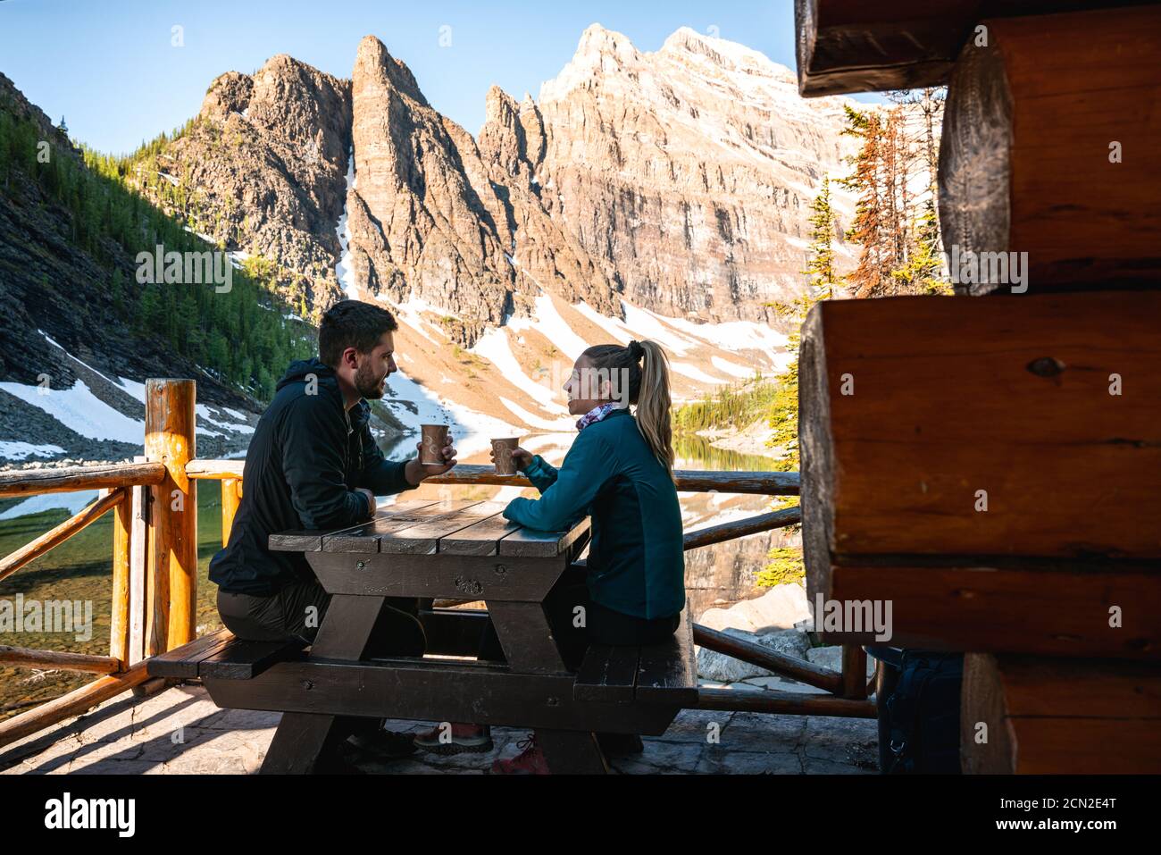 Couple Enjoying Tea Together at Lake Agnes Tea House in Lake Louise ...