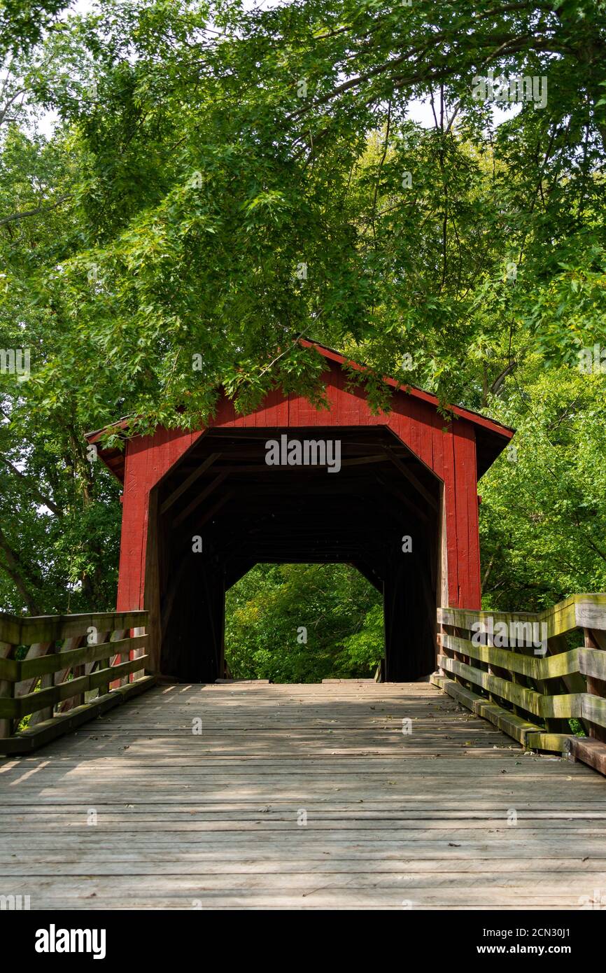 The Sugar Creek Covered Bridge on a beautiful September morning ...