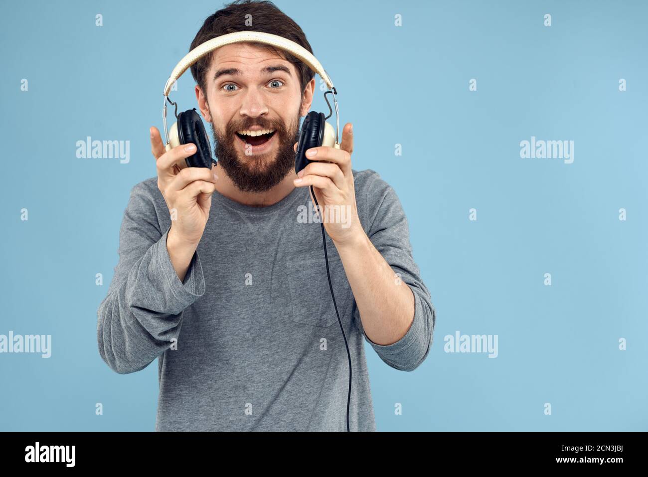 man wearing headphones music emotion lifestyle modern style technology ...