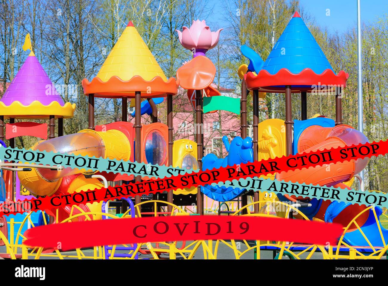playground is closed by a signal tape COVID 19 Stock Photo - Alamy