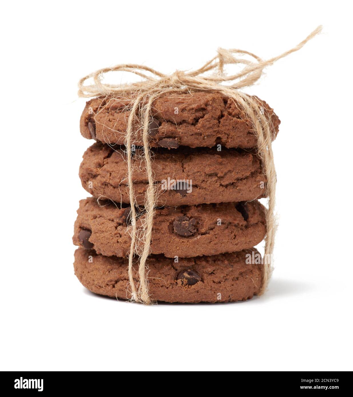 stack of baked round chocolate chip cookies isolated on a white ...