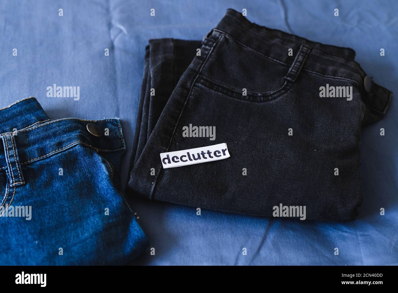 tidying up and organizing your wardrobe, Declutter label on different ...