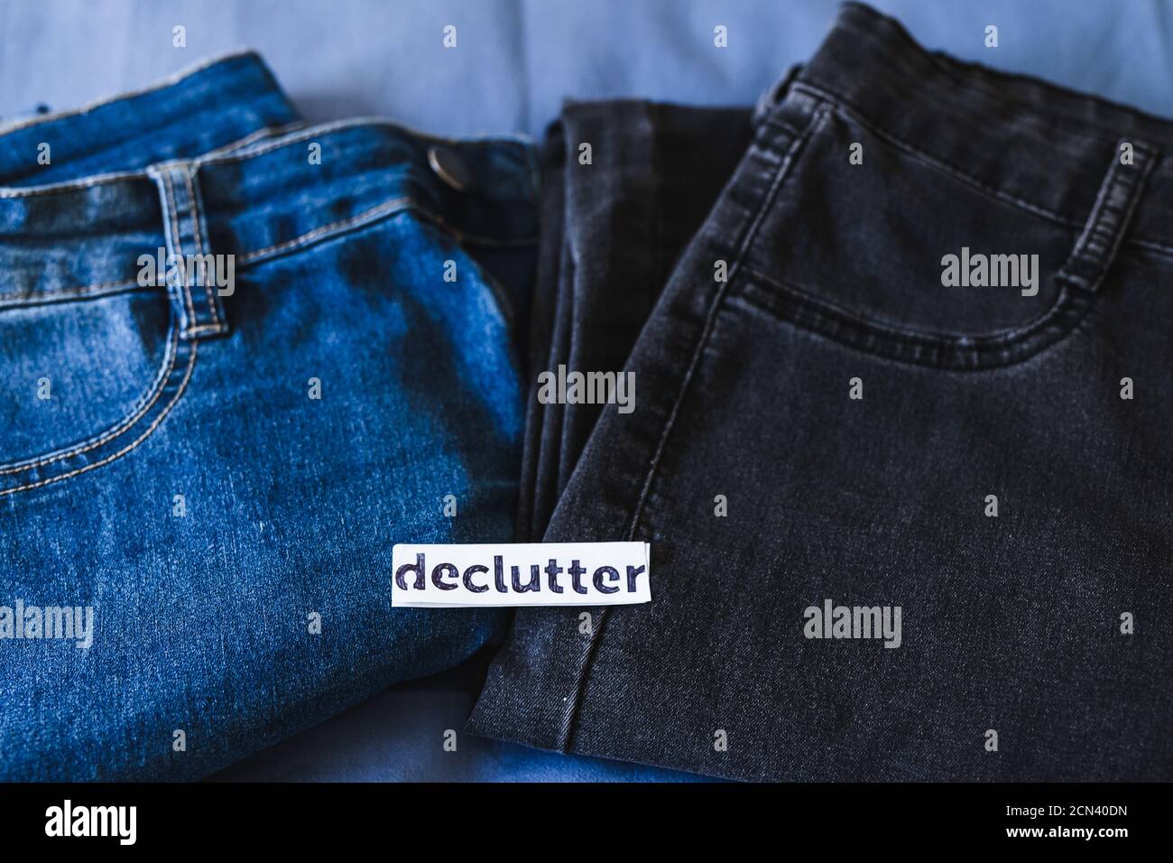 tidying up and organizing your wardrobe, Declutter label on different ...
