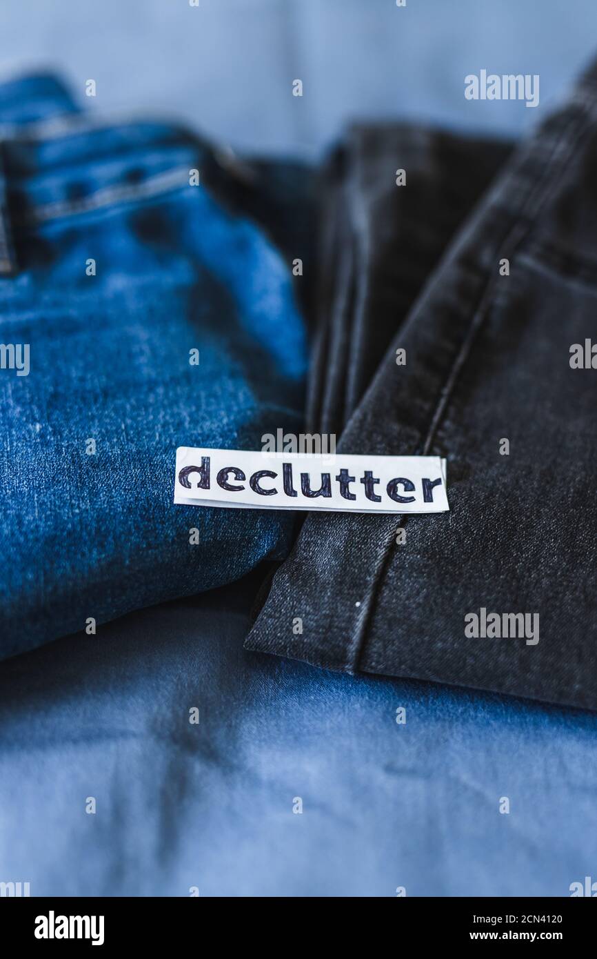 tidying up and organizing your wardrobe, Declutter label on different ...
