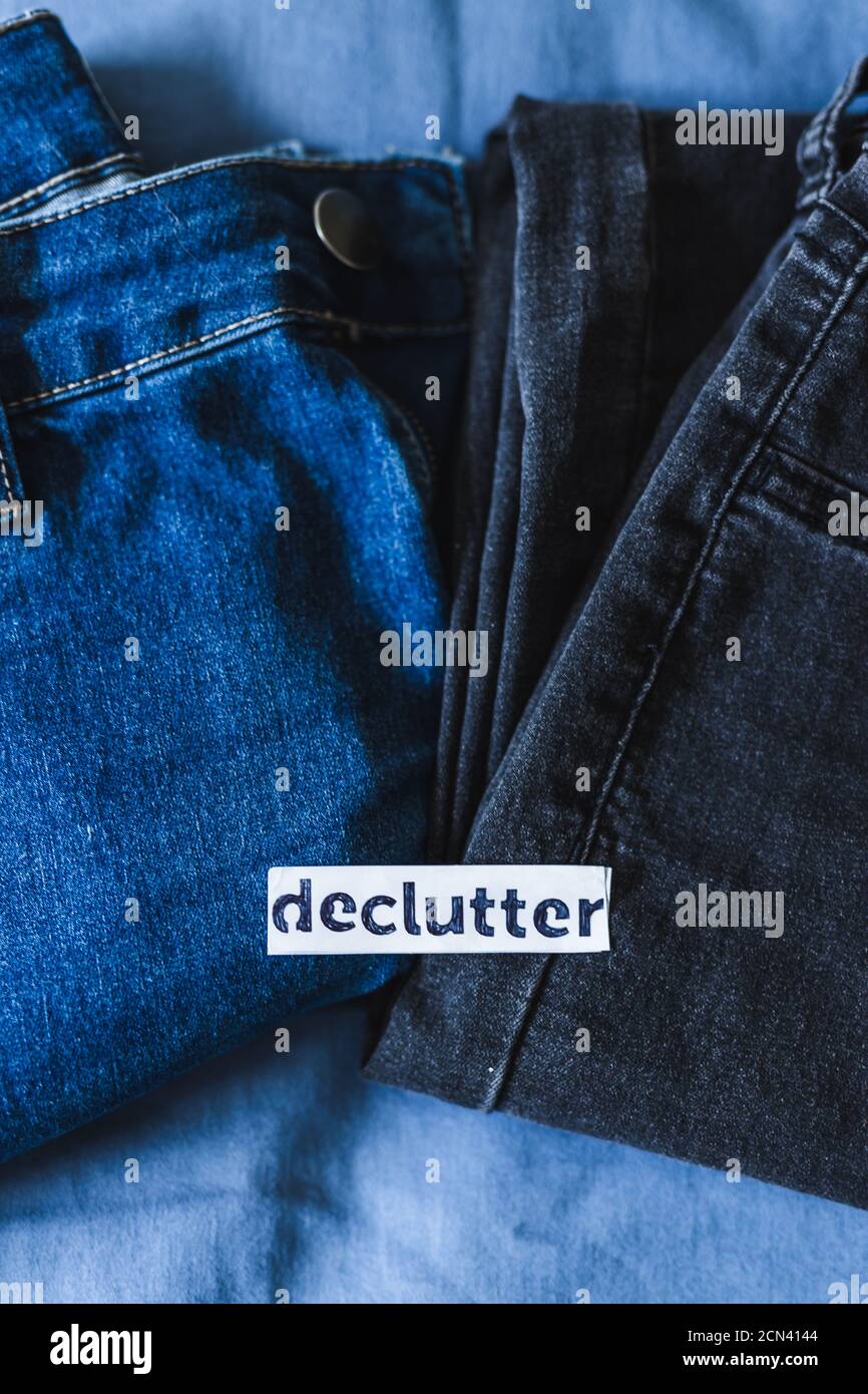 tidying up and organizing your wardrobe, Declutter label on different ...