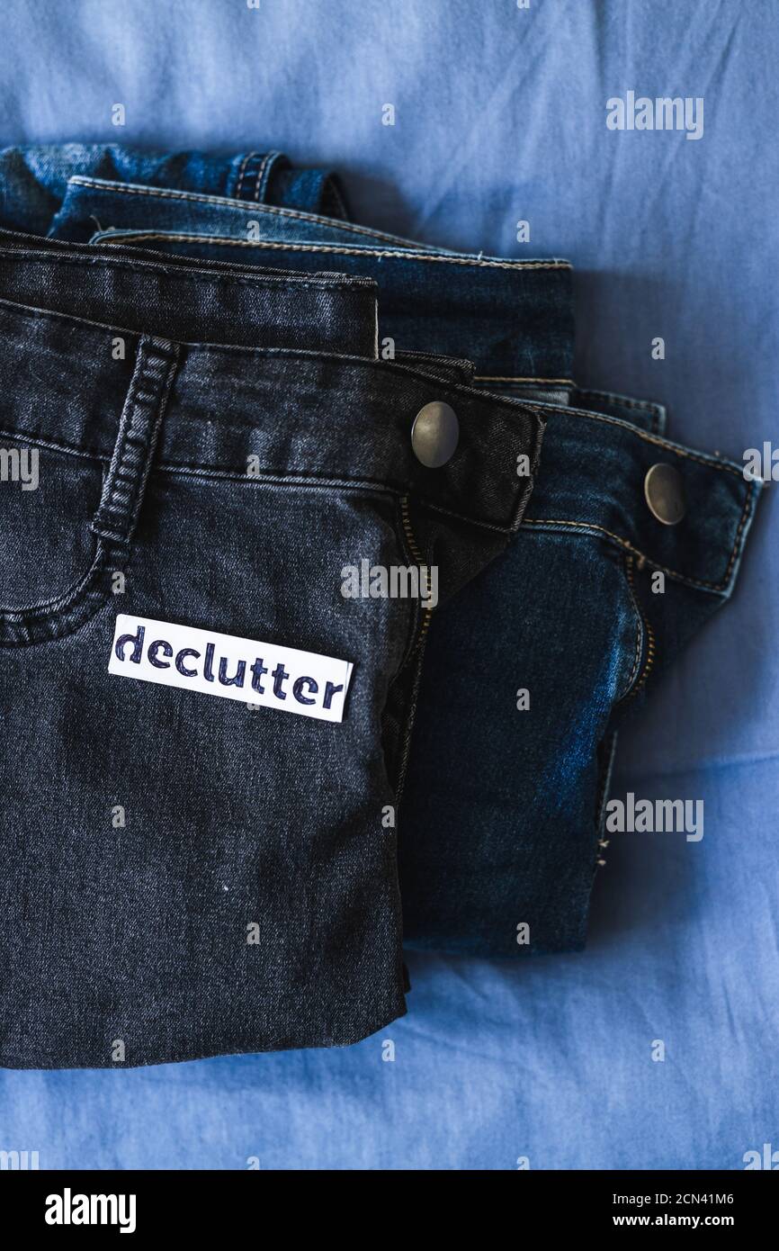 tidying up and organizing your wardrobe, Declutter label on different ...