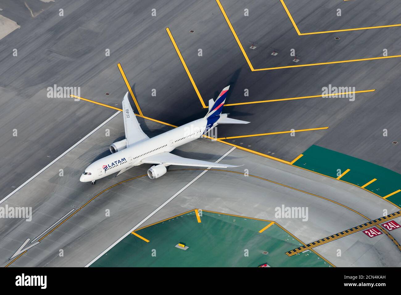 LATAM Airlines Boeing 787 Dreamliner aerial view. International airport ...
