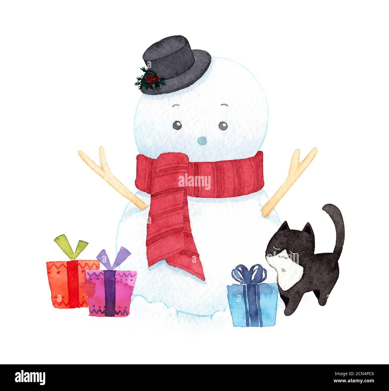 Holiday snowman beautiful holiday illustration hi-res stock photography ...