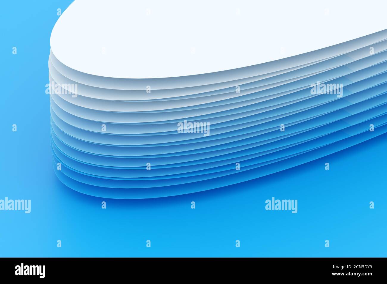 3D illustration volumetric blue oval layers on a geometric monophonic ...
