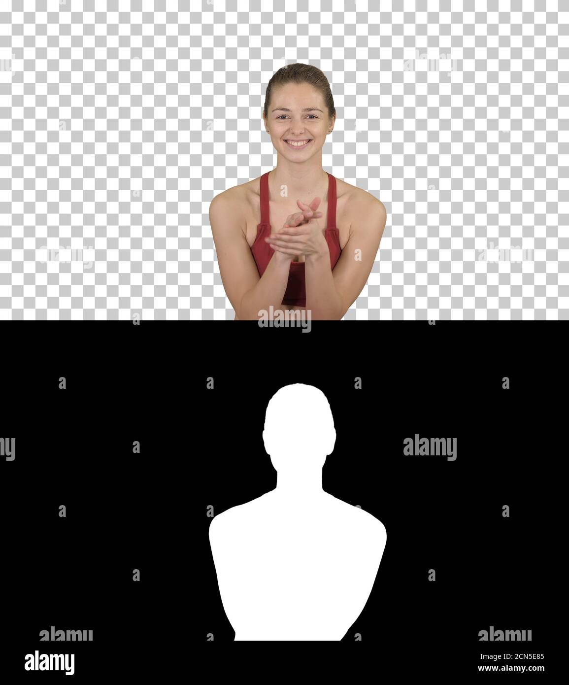 Beautiful young woman clapping and smiling, Alpha Channel Stock Photo ...