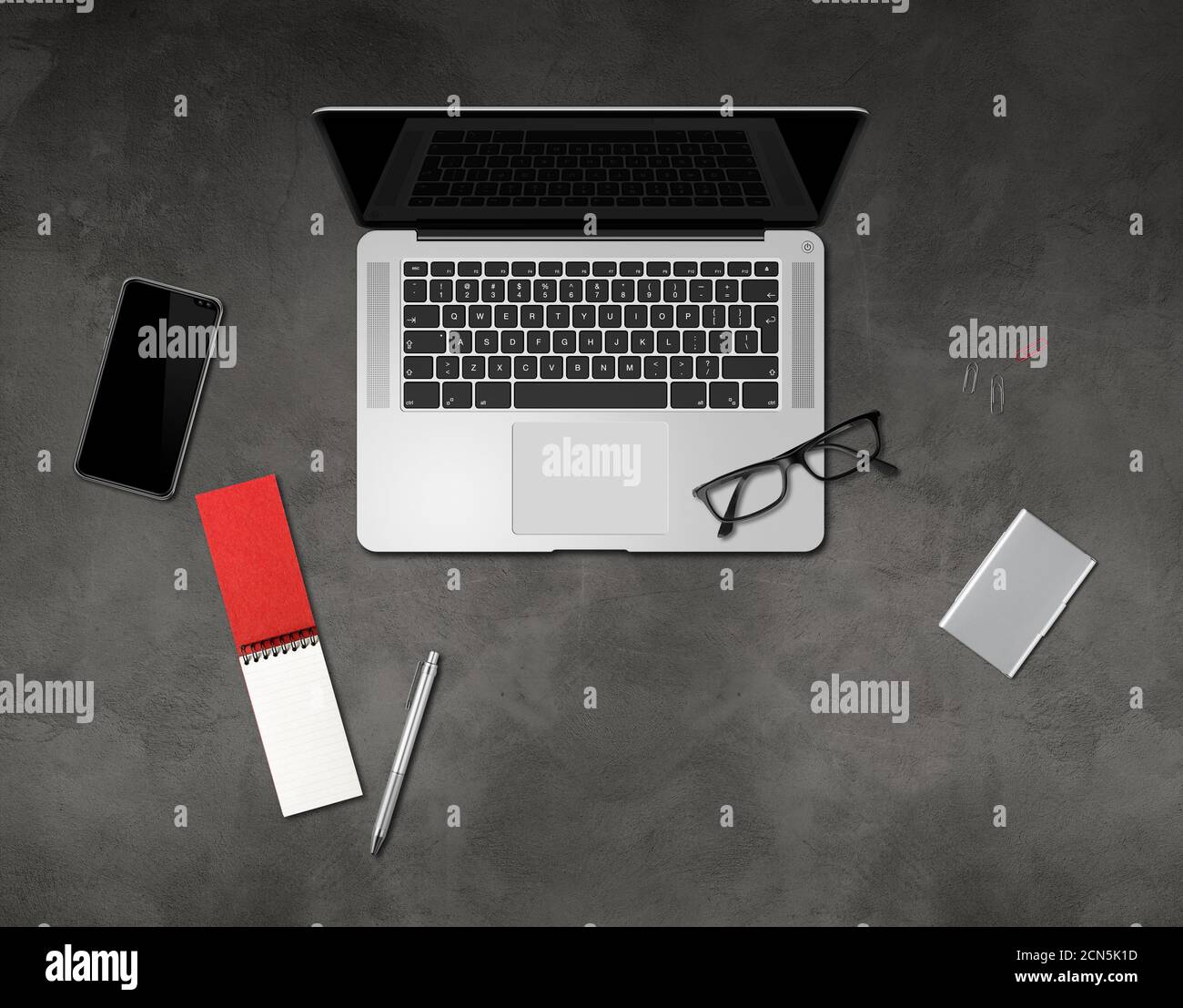 Office desk mockup top view Stock Photo - Alamy