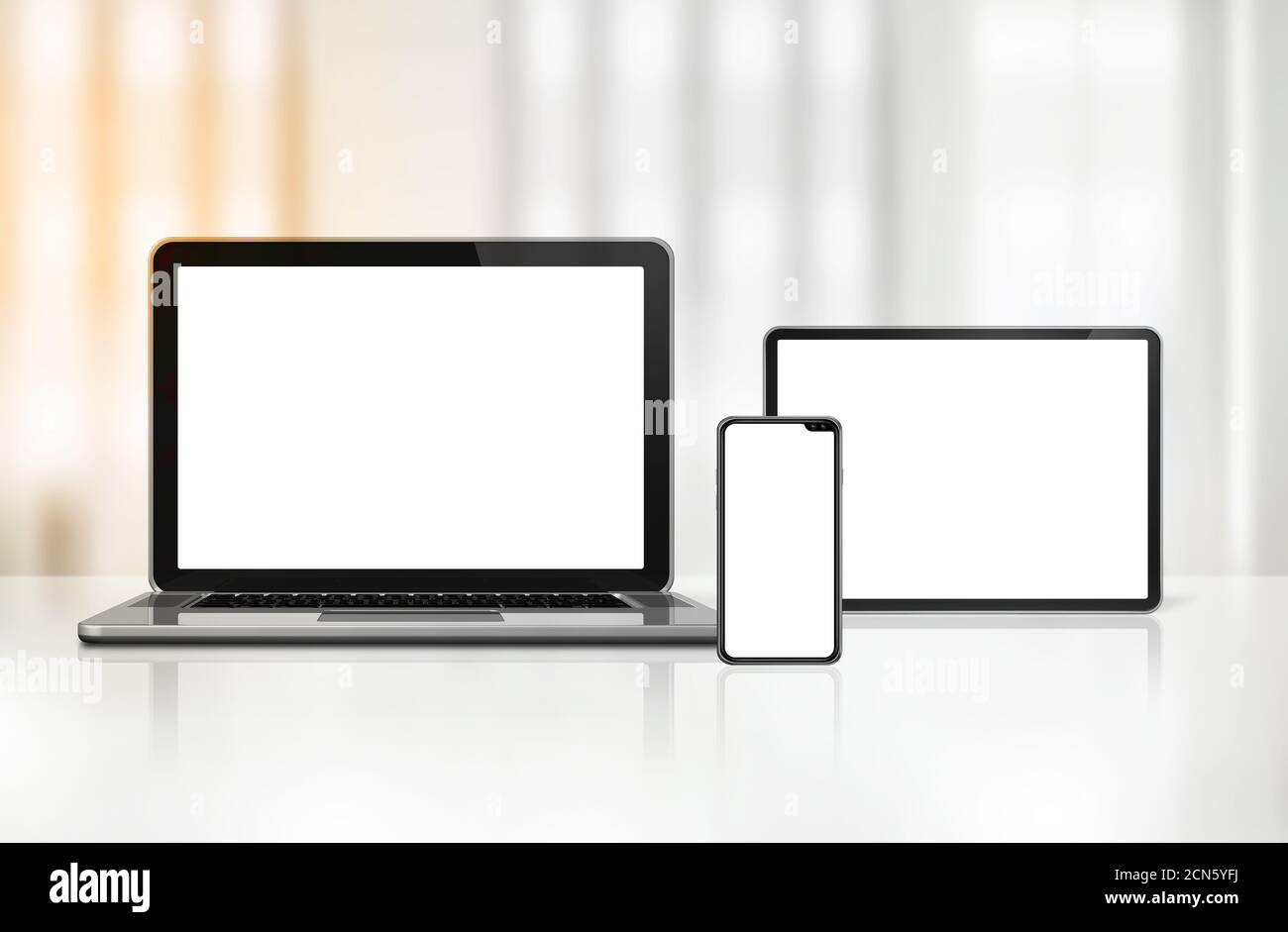 Laptop, mobile phone and digital tablet pc on office desk Stock Photo ...