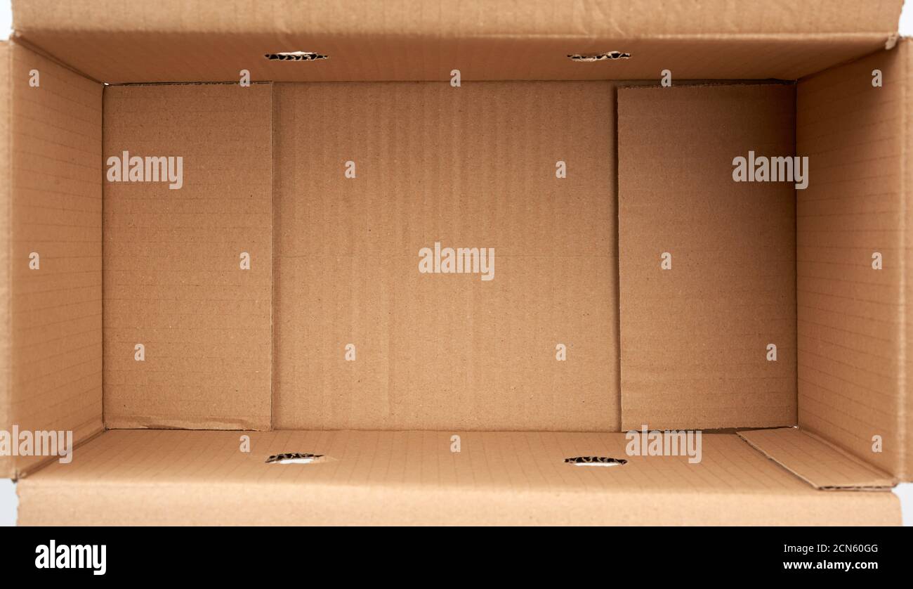 bottom of open empty brown cardboard box, top view Stock Photo - Alamy