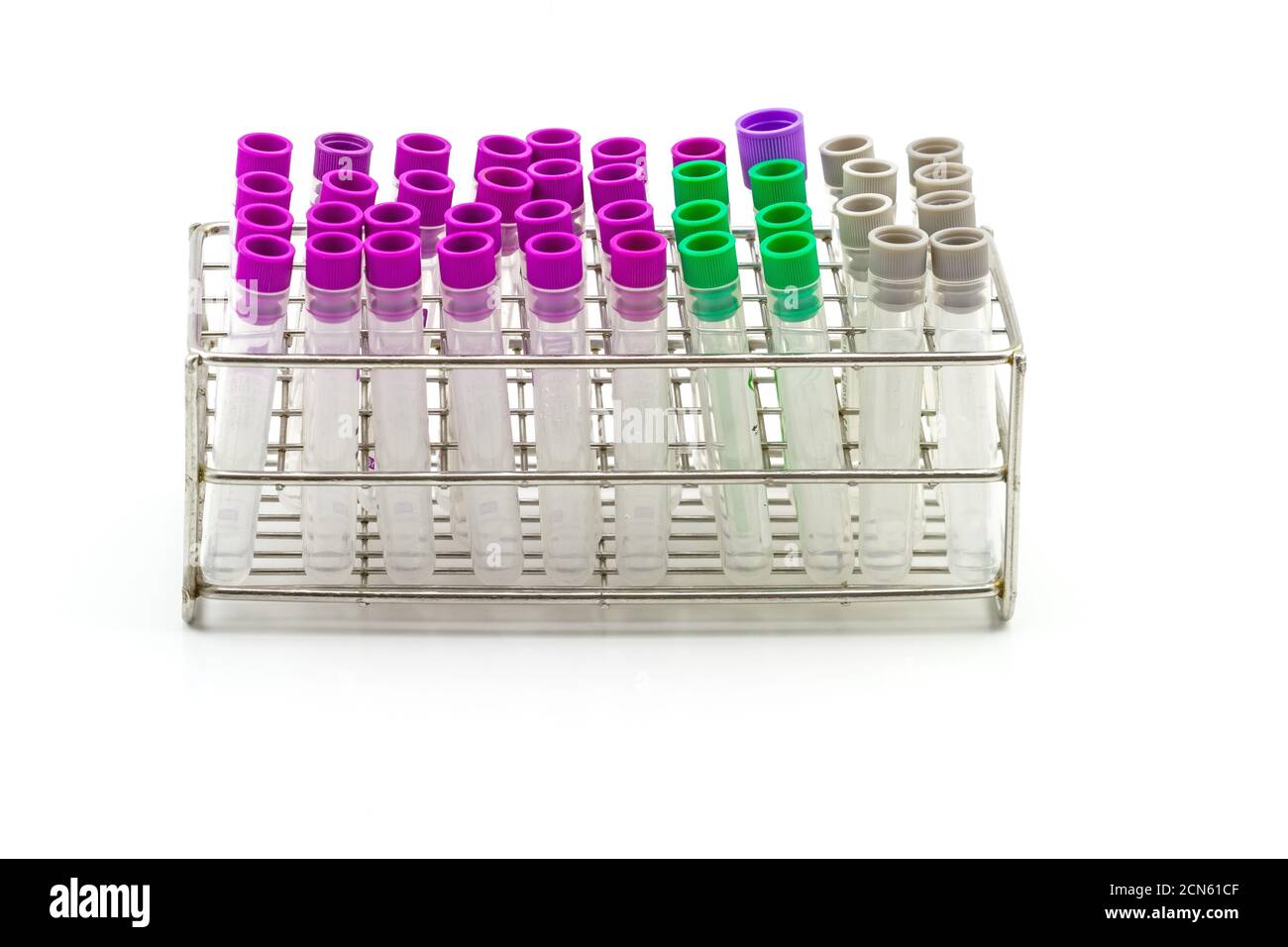 Medical Blood tube, test tube for laboratory empty on rack on a while ...