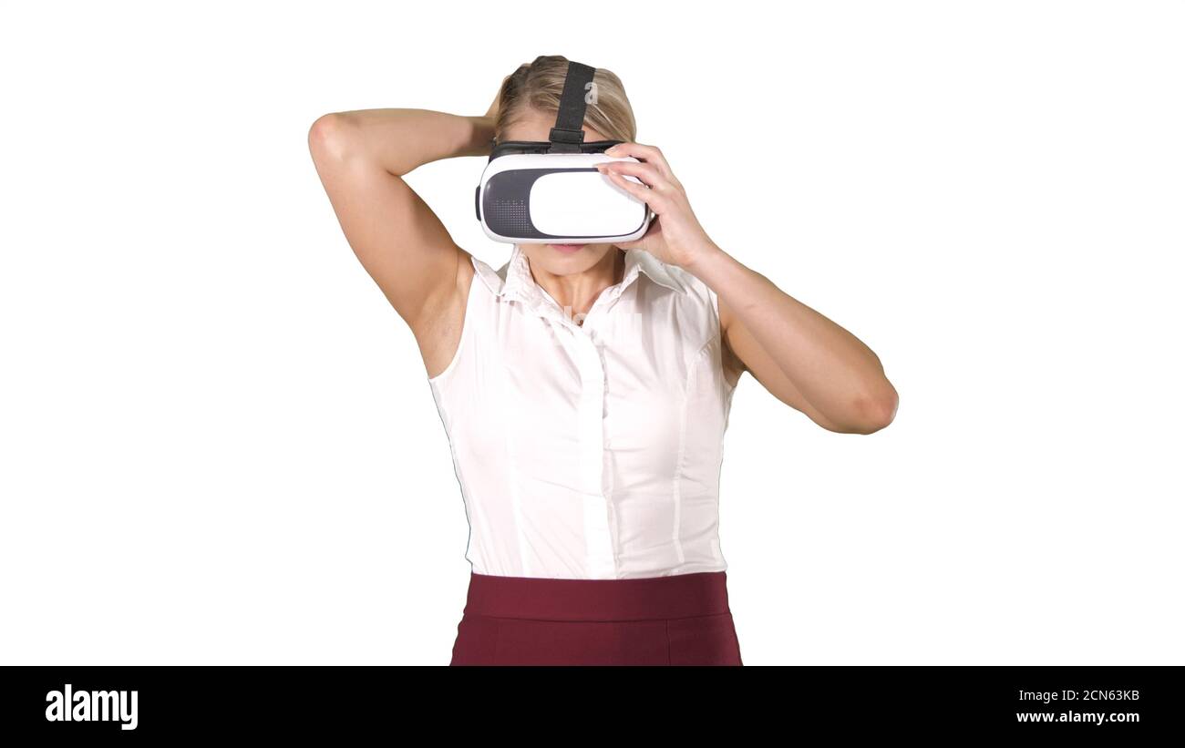 Woman with VR headset glasses device Virtual reality concept on Stock ...