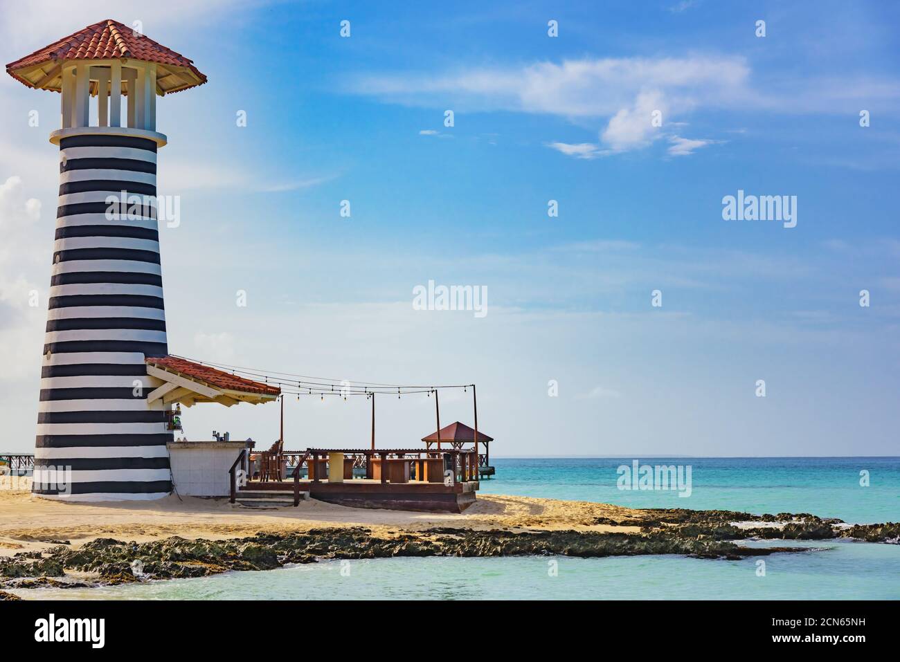 striped lighthouse on the caribbean Stock Photo - Alamy