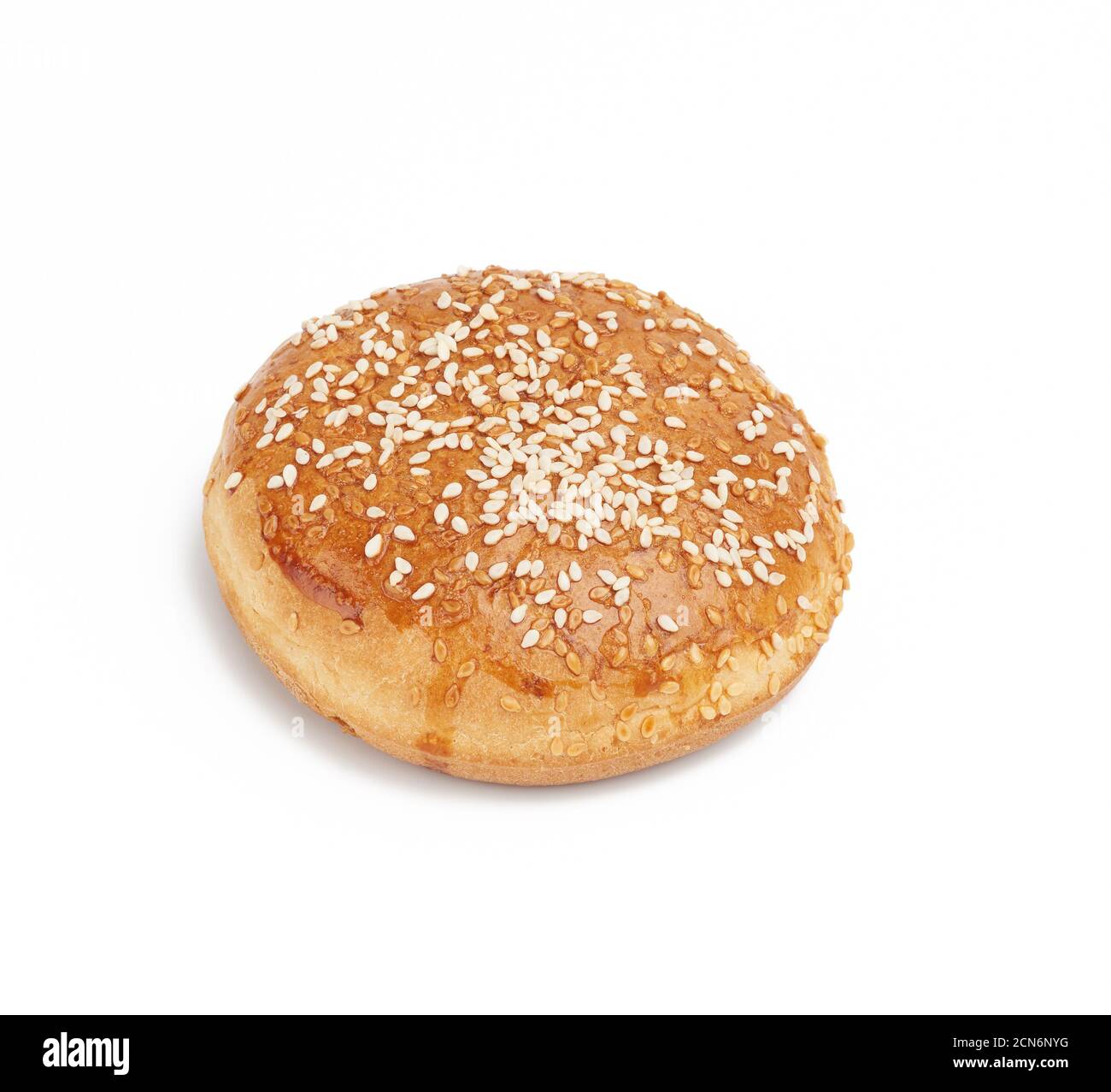 baked round bun with sesame seeds isolated on white background Stock ...