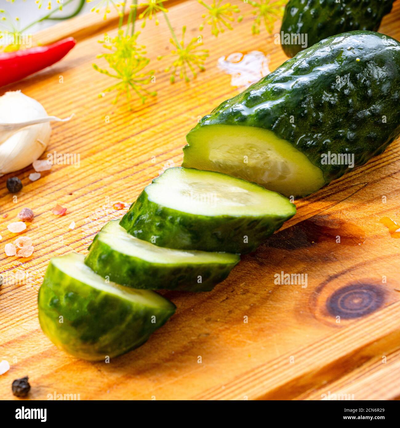 fresh pickled cucumber with garlic, (polish malosolne Stock Photo - Alamy